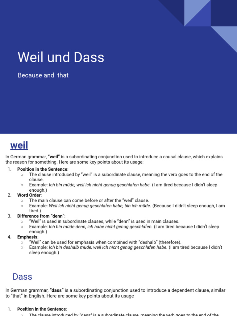 Using "Weil" and "Dass" in German | PDF