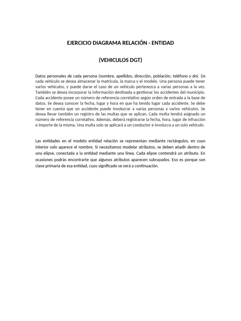 DIAGRAMA E-R. Ejercicio creación base de datos | PDF