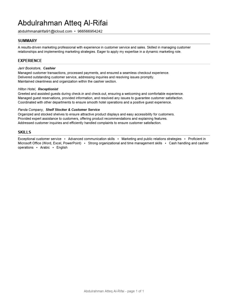 Resume Abdulrahman Atteq Al Rifai Elite Consultancy Company | PDF