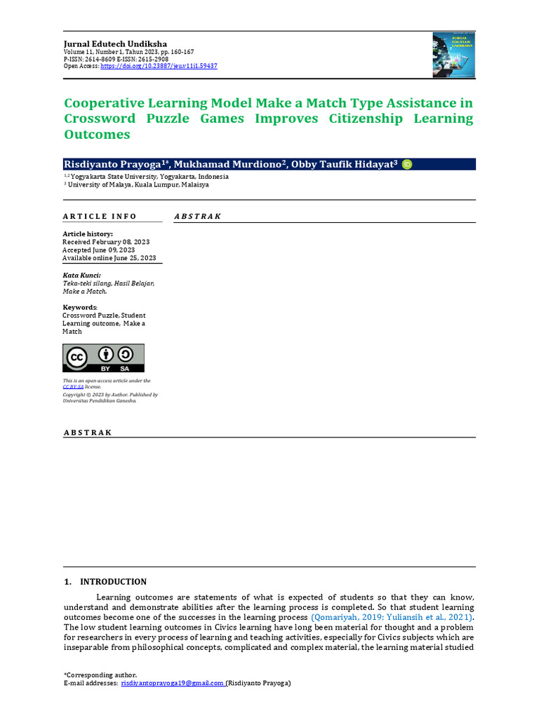 Cooperative Learning Model Make A Match Type Assis | PDF | Hypothesis ...