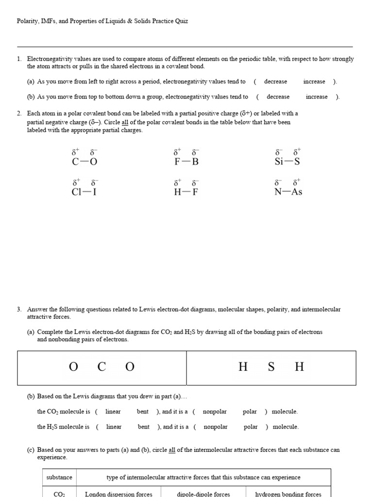 Polarity, IMFs, and Properties of Liquids & Solids Practice Quiz 2025 ...