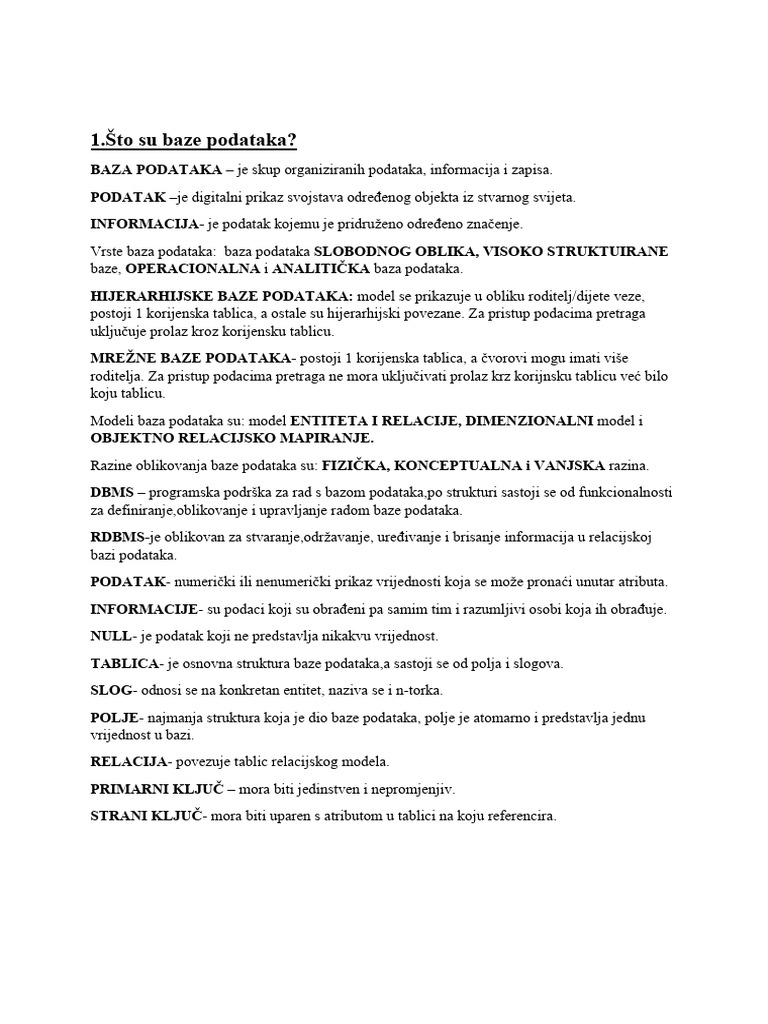 Baze Podataka Teorija1 | PDF
