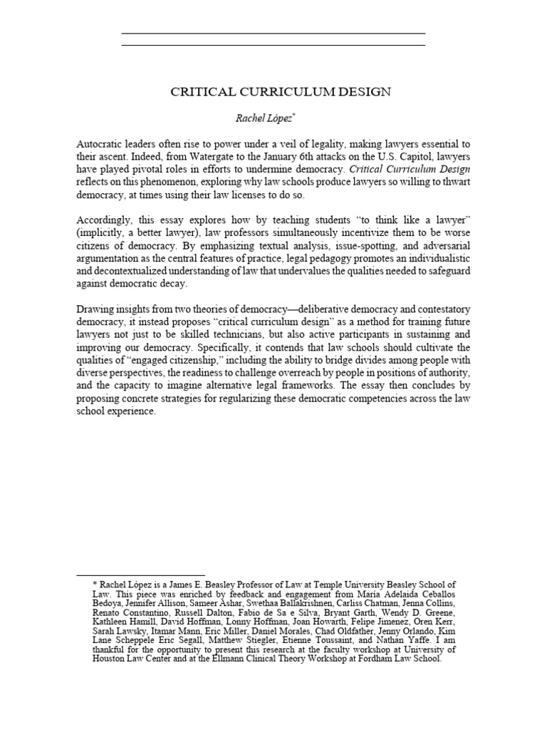 2025.1.26.critical Curriculum Design (Formatted) | PDF | Democracy ...