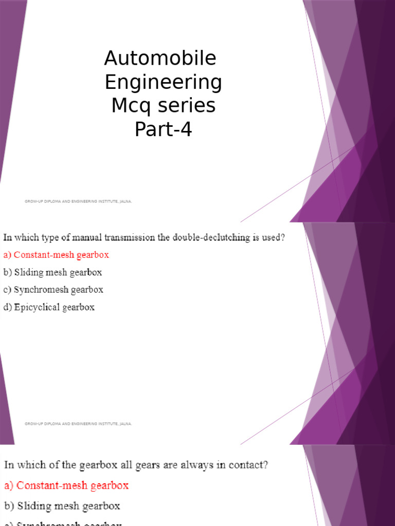 Automobile Engineering Part4 MCQ | PDF