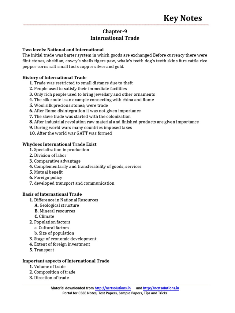 B1 12 Geography Key Notes CH 09 International Trade | PDF | Trade | Port