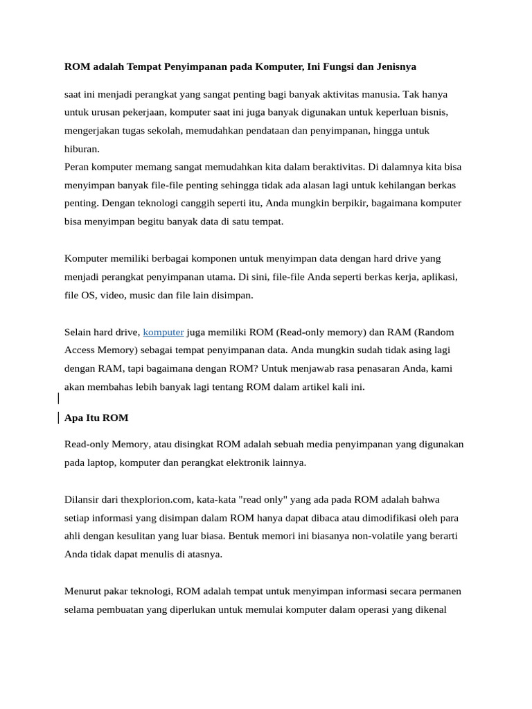 Fungsi dan Jenis ROM pada Komputer | PDF