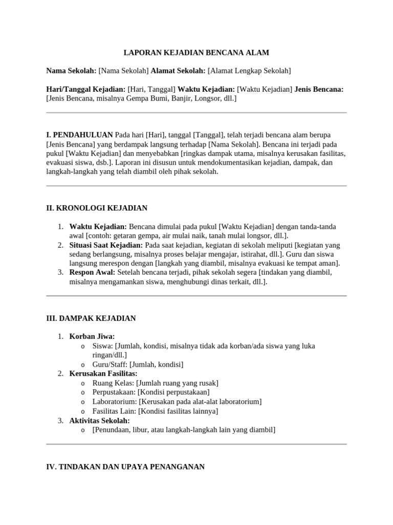 Laporan Kejadian Bencana Alam | PDF