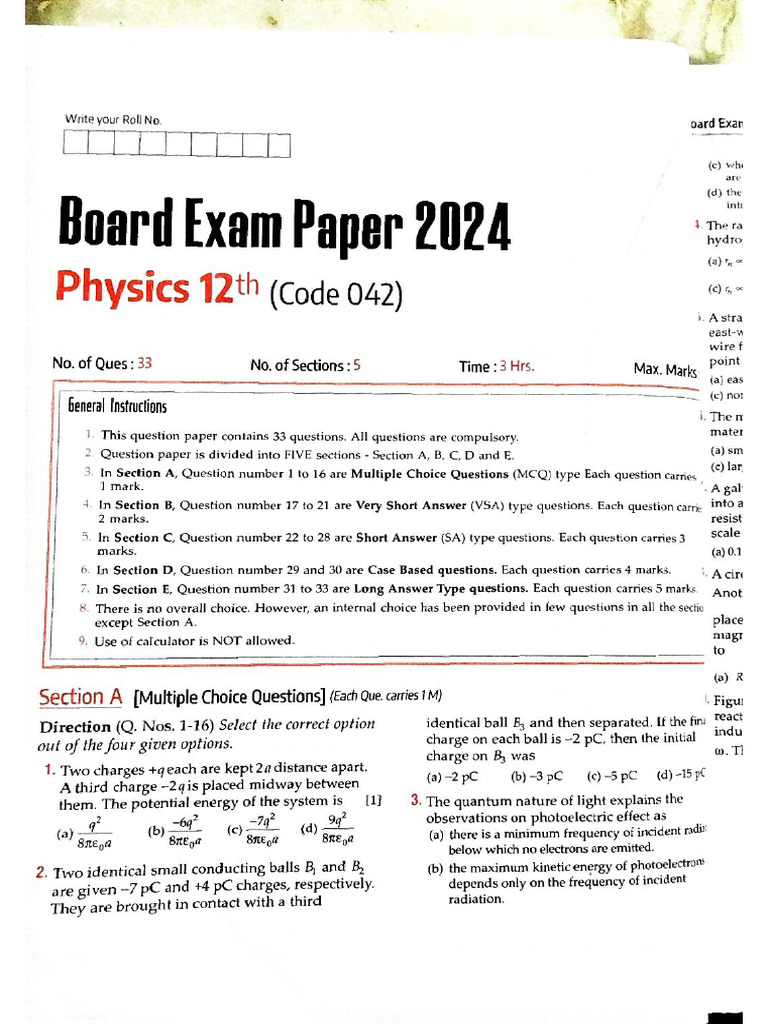Board Exam 2024 Physics | PDF