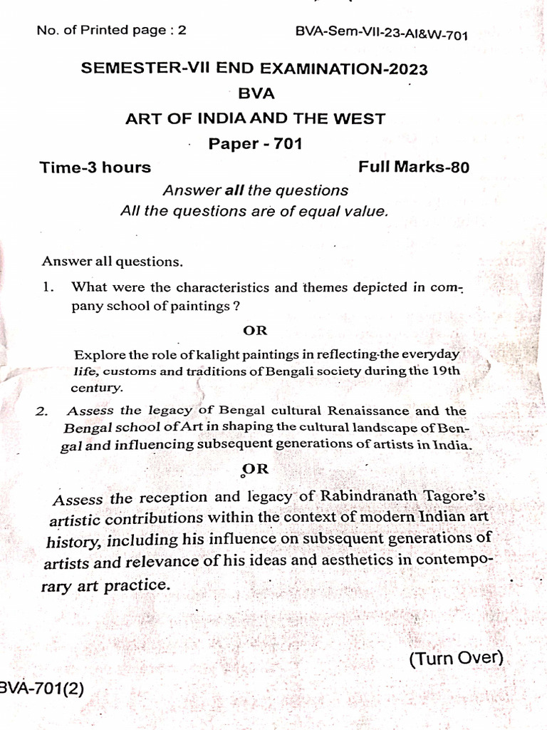 Art History & Aesthetics Previous Year Question. | PDF