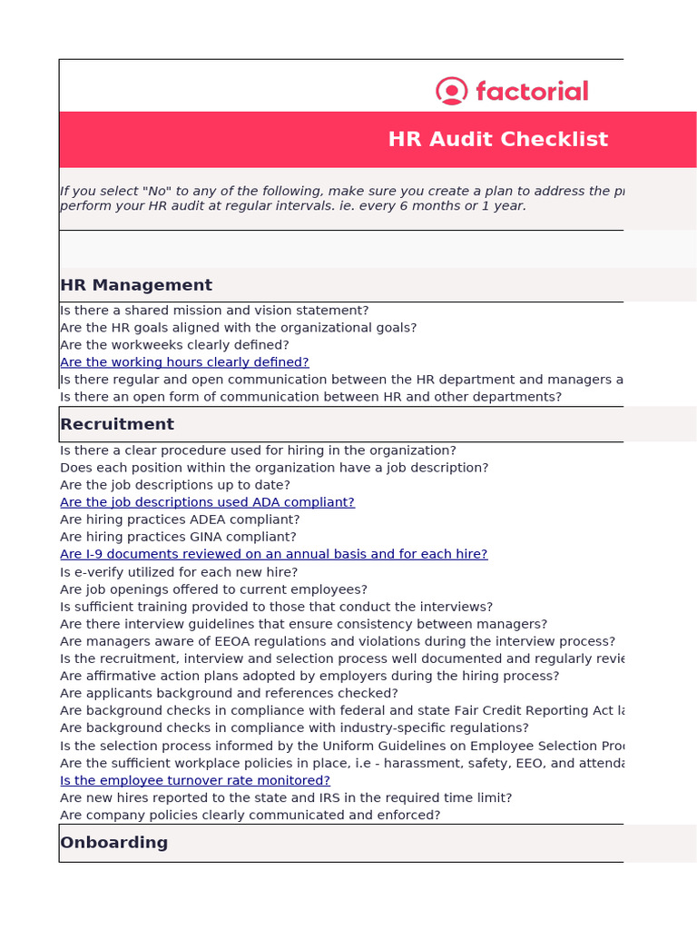 HR Audit Checklist for Compliance 2022 | PDF | Employment ...