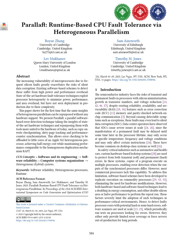 Parallaft Runtime-Based CPU Fault Tolerance via | PDF | Central Processing Unit | Parallel Computing