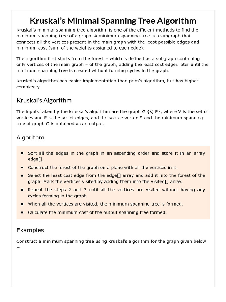 Kruskal’s Minimal Spanning Tree Algorithm | PDF | Combinatorics ...