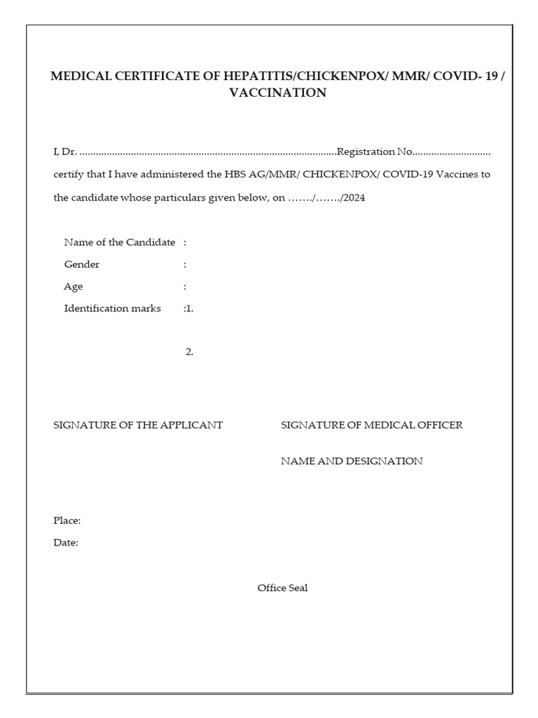 Chickenpox Vaccination Certificate | PDF