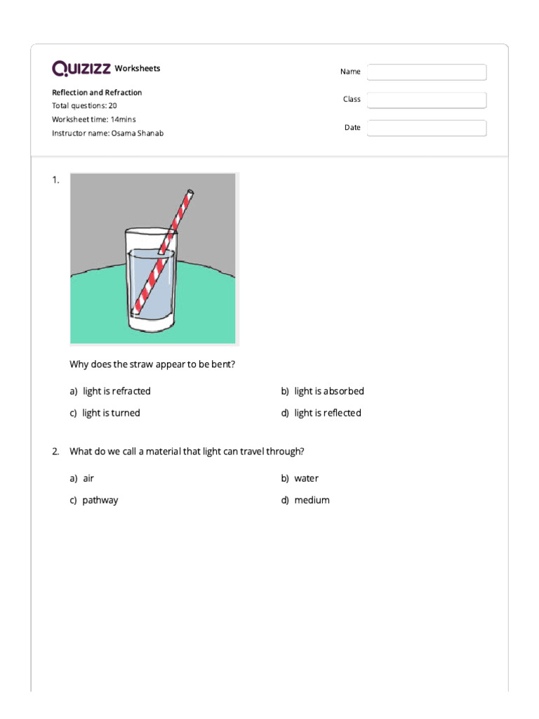 Quizizz - Reflection and Refraction | PDF | Reflection (Physics ...