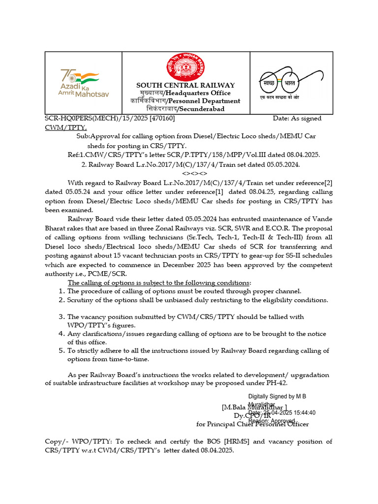 CRS Tpty Calling of Options | PDF | Rail Transport | Railway Companies