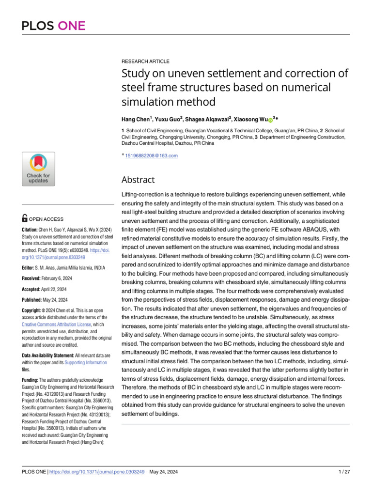 Study On Uneven Settlement and Correction of Steel | PDF | Beam ...