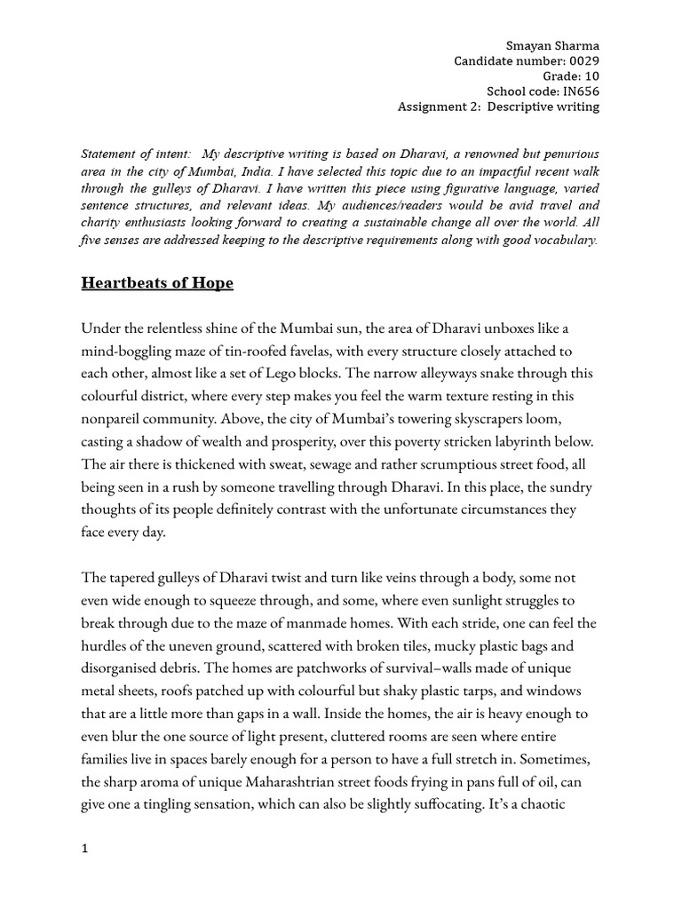Coursework Descriptive Writing - Smayan Sharma - FINAL DRAFT | PDF