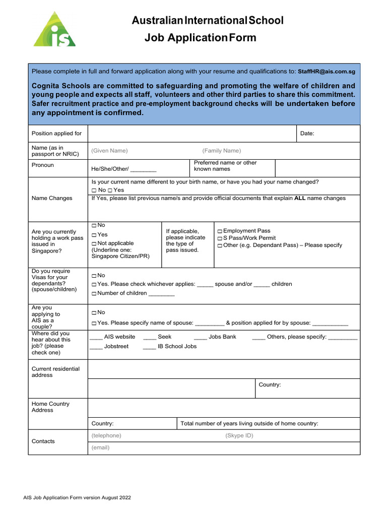 AIS Job Application Form 2022 - v2 1 | PDF | Background Check | Salary