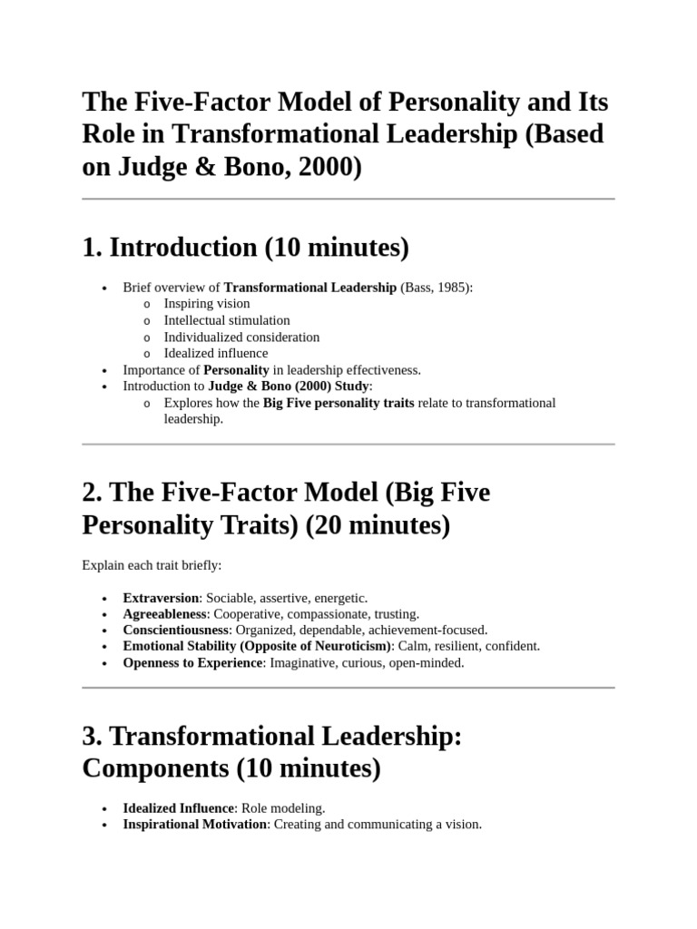 Five Factor Personality Trait Models | PDF | Transformational ...