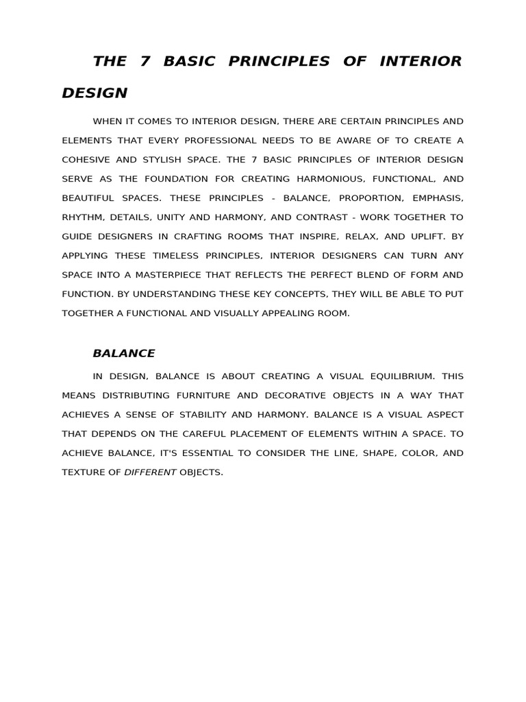 THE 7 BASIC PRINCIPLES OF INTERIOR DESIGN | PDF | Interior Design ...