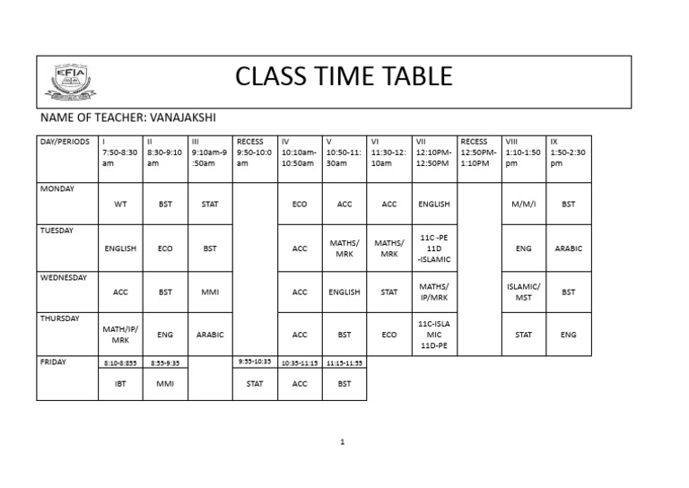 Time Table - 11CD | PDF