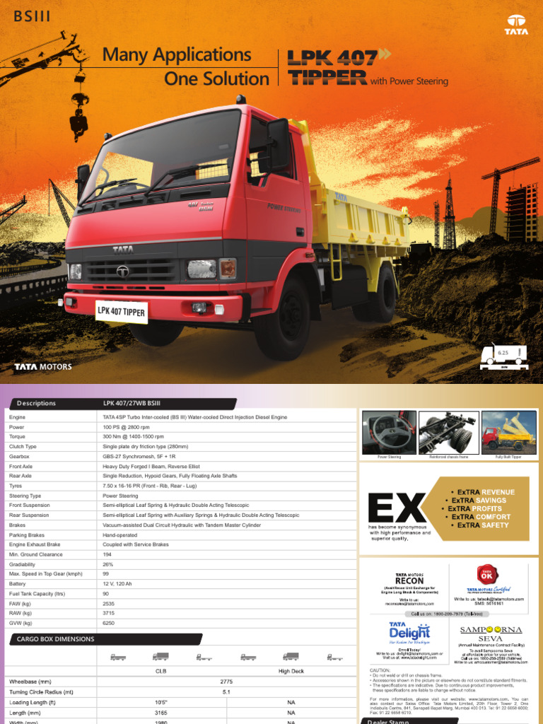 TATA LPK 407 BSIII Tipper Specifications | PDF
