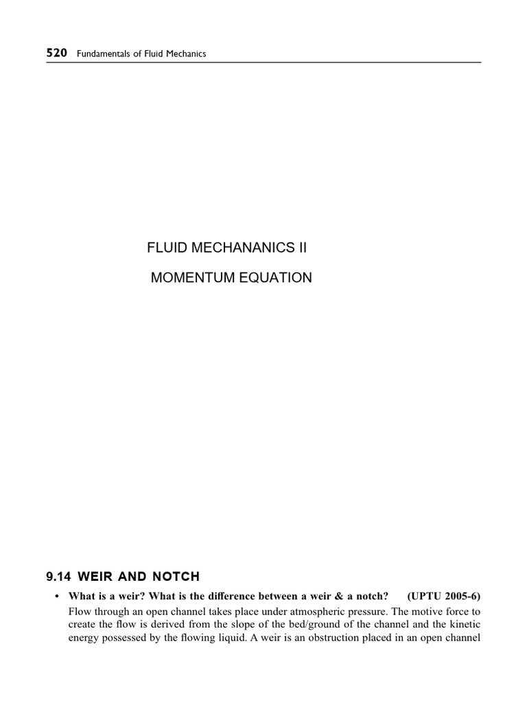 Weir and Notch Fundamentals in Fluid Mechanics | PDF | Applied And ...