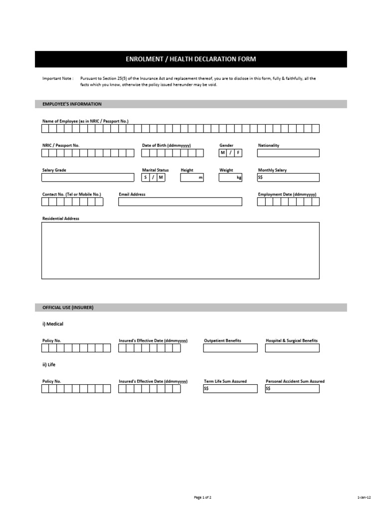 Form - Health Declaration Form | PDF | Physical Examination | Hiv/Aids