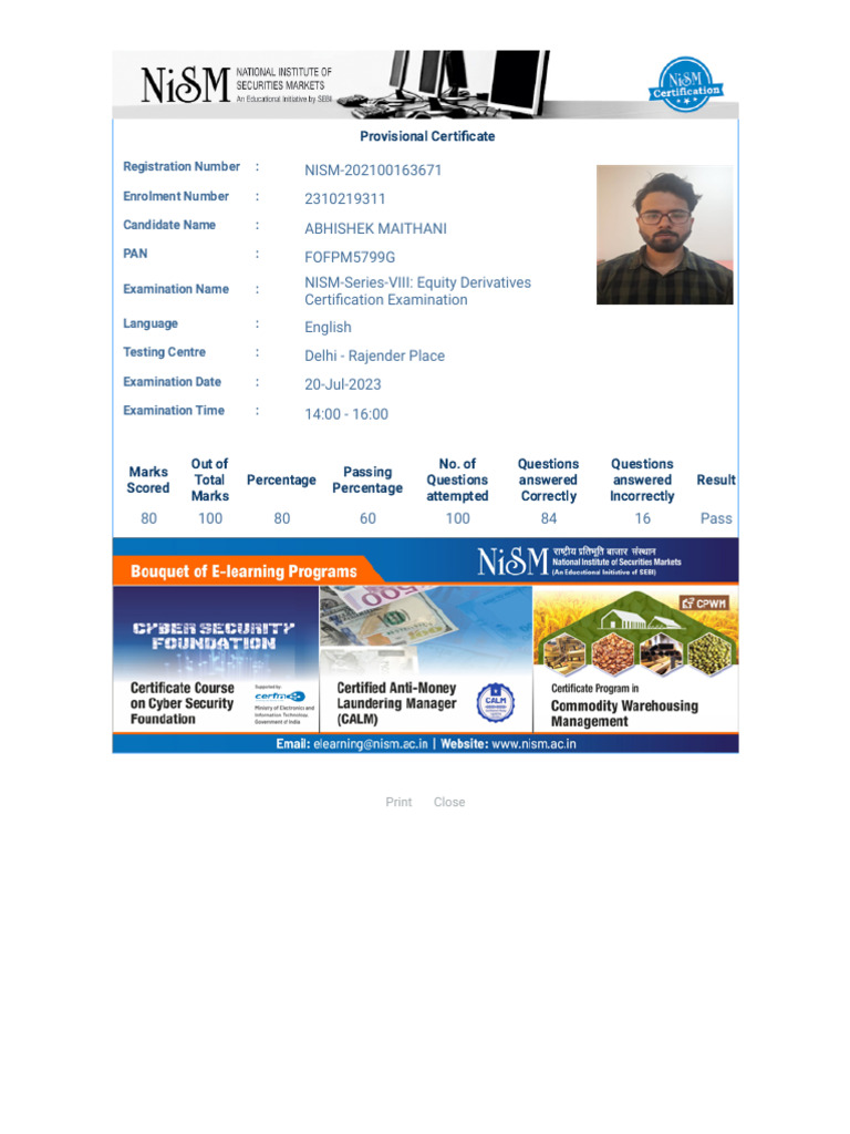 NISM 8 Certificate | PDF