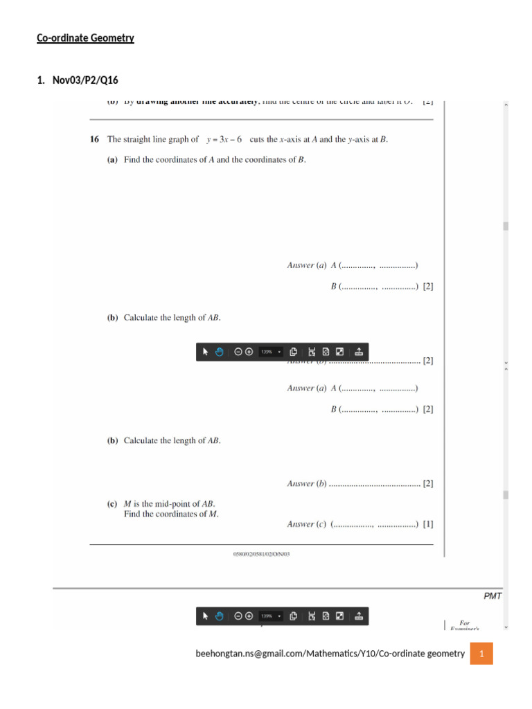 Year 10 Coordinate Geometry Questions | PDF