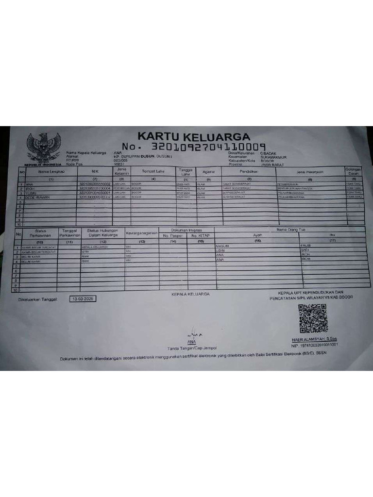 Kartu Keluarga - DEDE IRAWAN | PDF