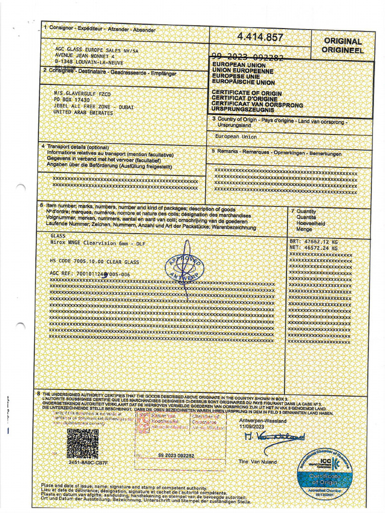 Agc ultra mirror certificate of origin | PDF