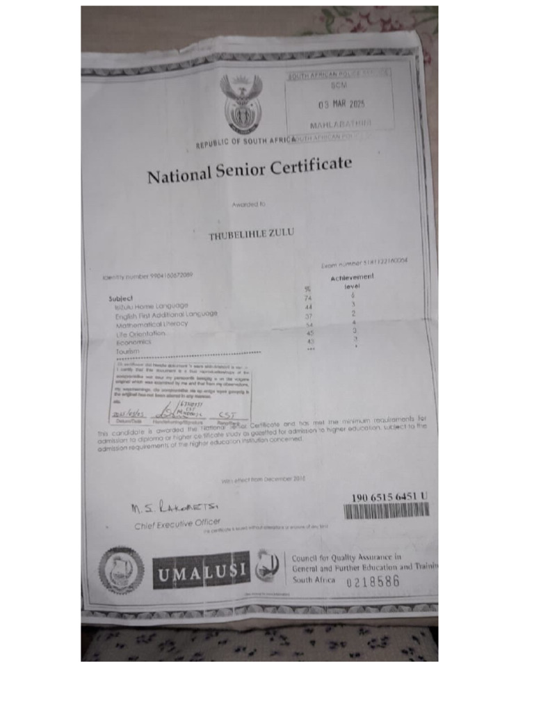 Matric Certificate | PDF