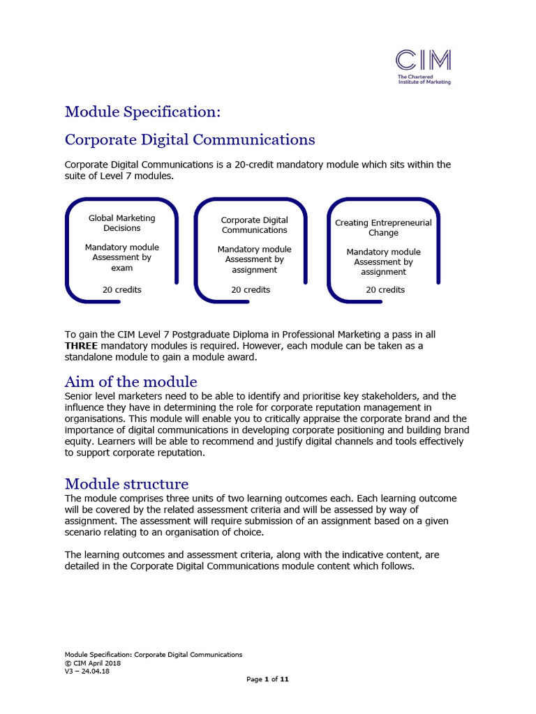 Cim Level 7 Postgraduate Diploma in Professional Marketing Corporate ...
