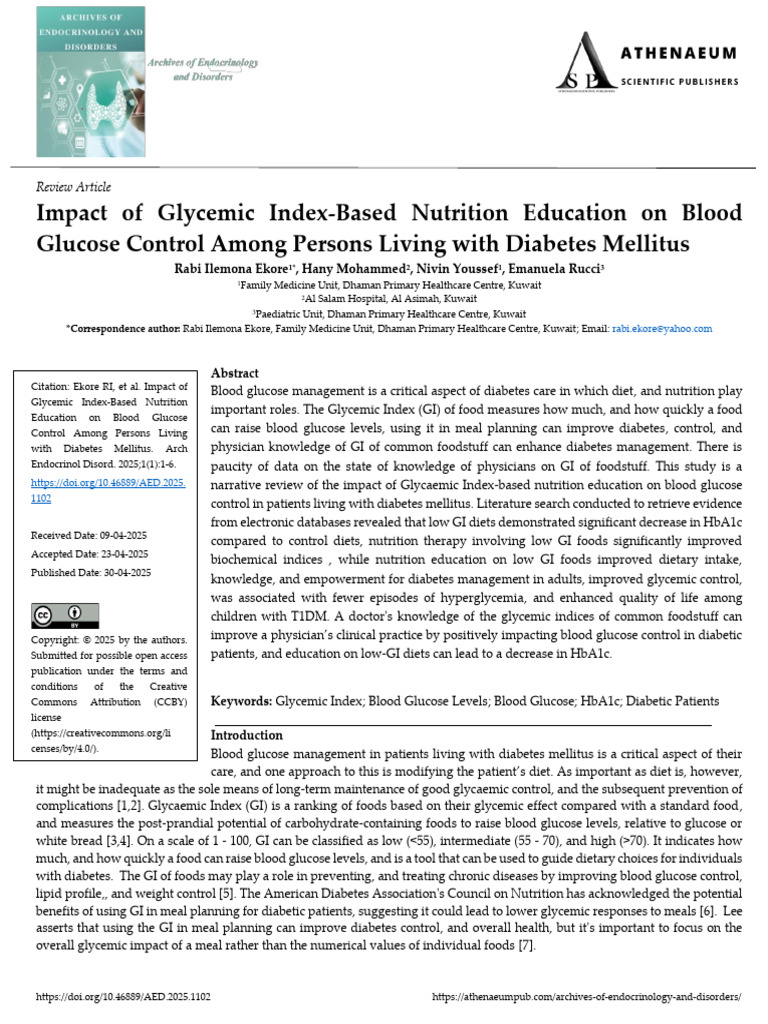 Impact of Glycemic Index Based Nutrition Education On Blood Glucose ...