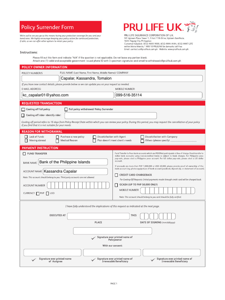02 Policy Surrender Form | PDF