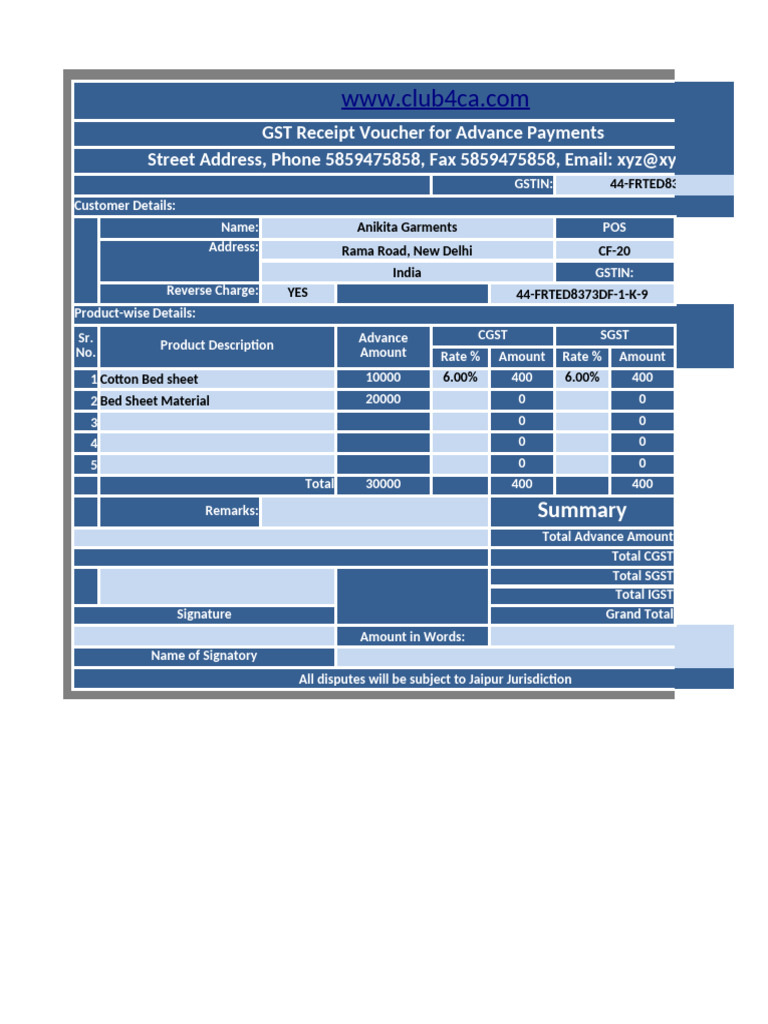 GST Receipt Voucher Format | PDF | Taxation | Taxes