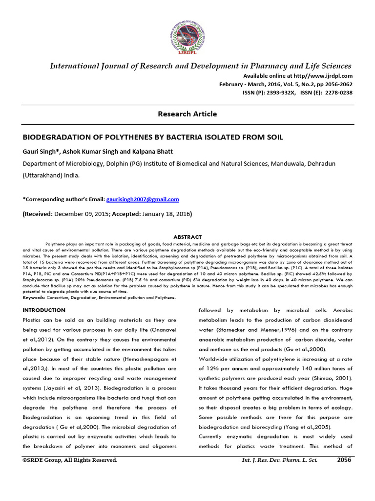 Biodegradation of Polythenes by Bacteria Isolated From Soil | PDF | Biodegradation | Materials