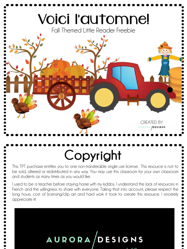 Voici L'automne!: Fall Themed Little Reader Freebie | PDF