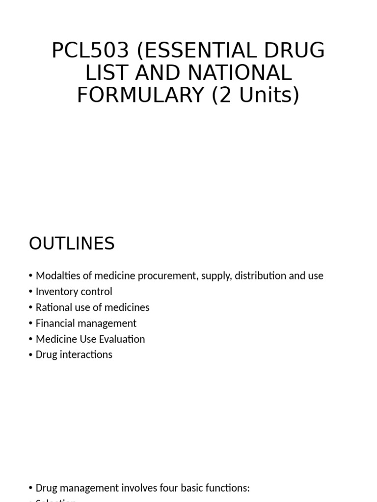 Pcl503 (Essential Drug List and National Formulary | PDF