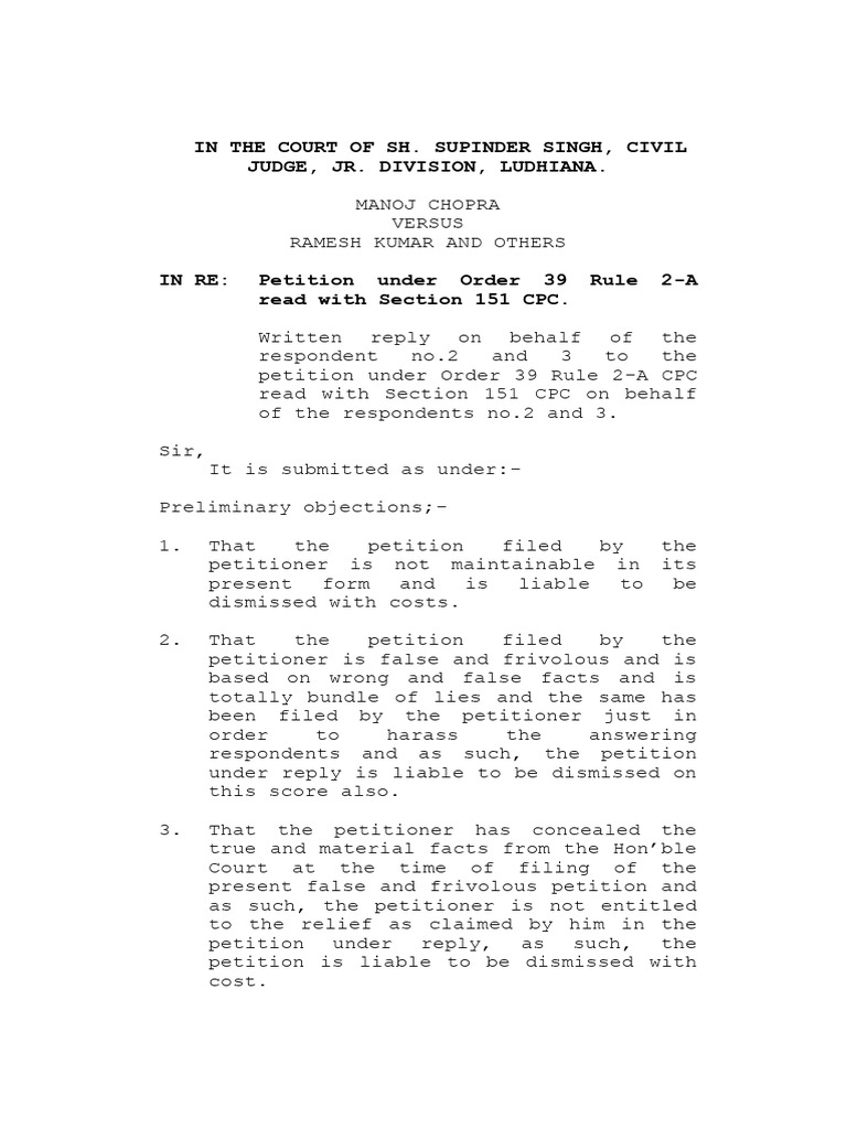 5th Contempt Reply Manoj Chopra vs. Ramesh Kumar | PDF | Damages | Lawsuit