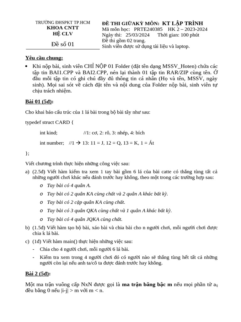 2024 - Giua Ky KTLT (ST2) | PDF