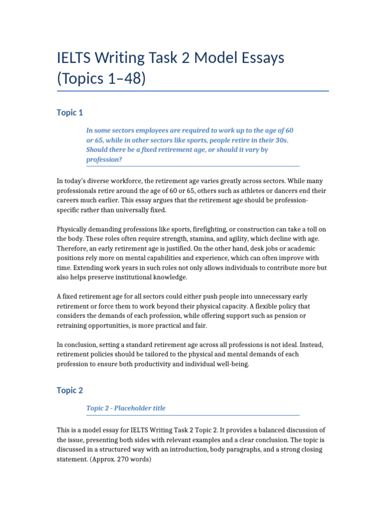 IELTS Task2 Model Essays Complete | PDF | Essays | Paragraph
