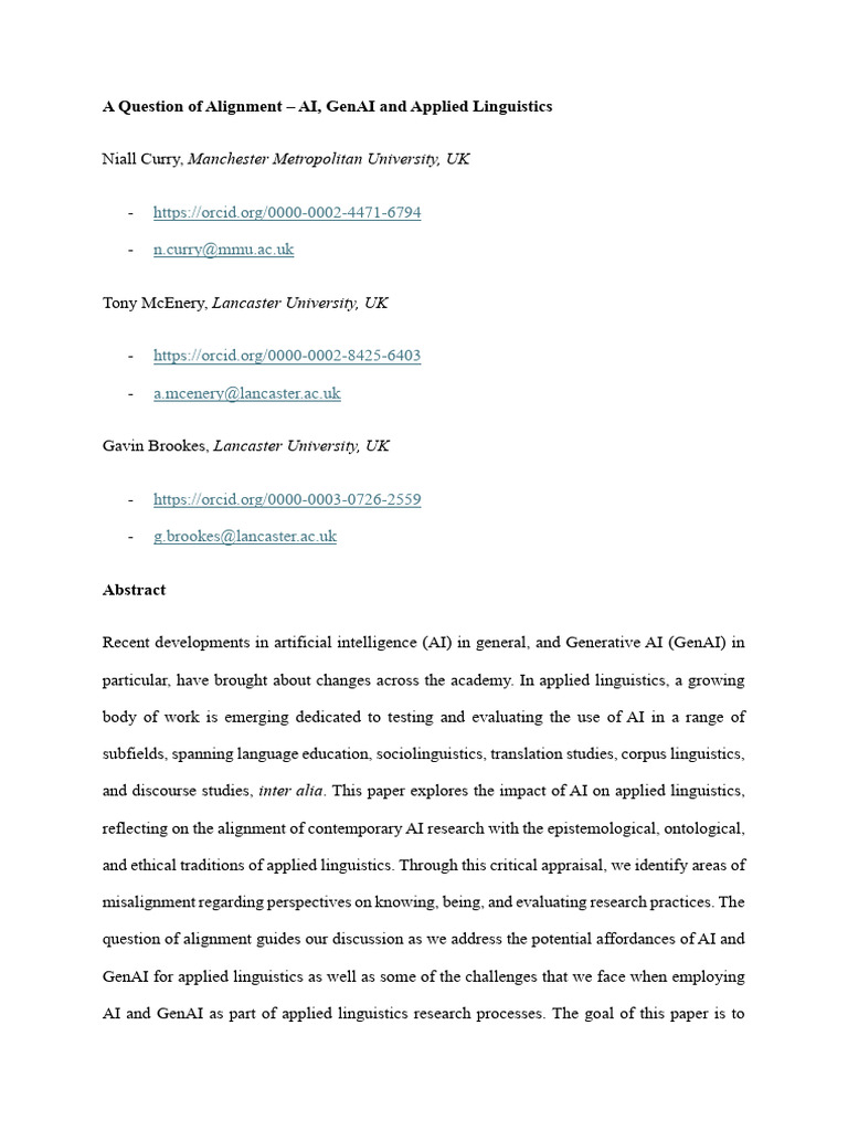 A Question of Alignment - AI, GenAI and Applied Linguistics | PDF | Artificial Intelligence ...