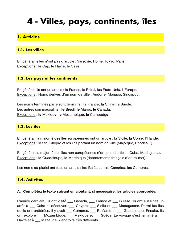 Prépositions de lieux en français | PDF