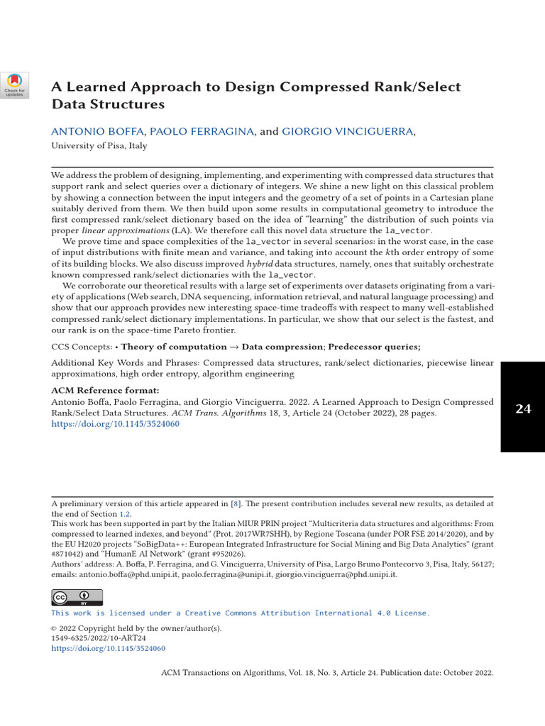 Learned Apch To Design Compressed Rank - Sel Data Structure | PDF | Data Compression | Time ...