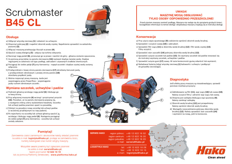 Instrukcja Scienna Scrubmaster B45CL | PDF