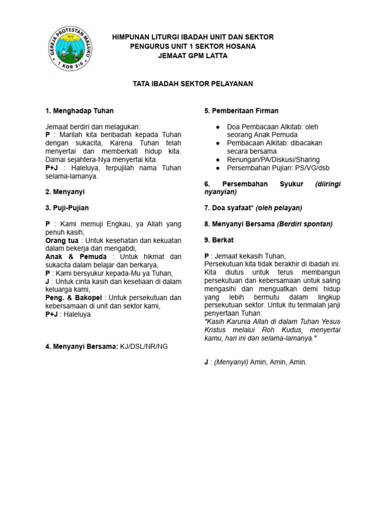 Liturgi Ibadah Unit GPM Latta | PDF