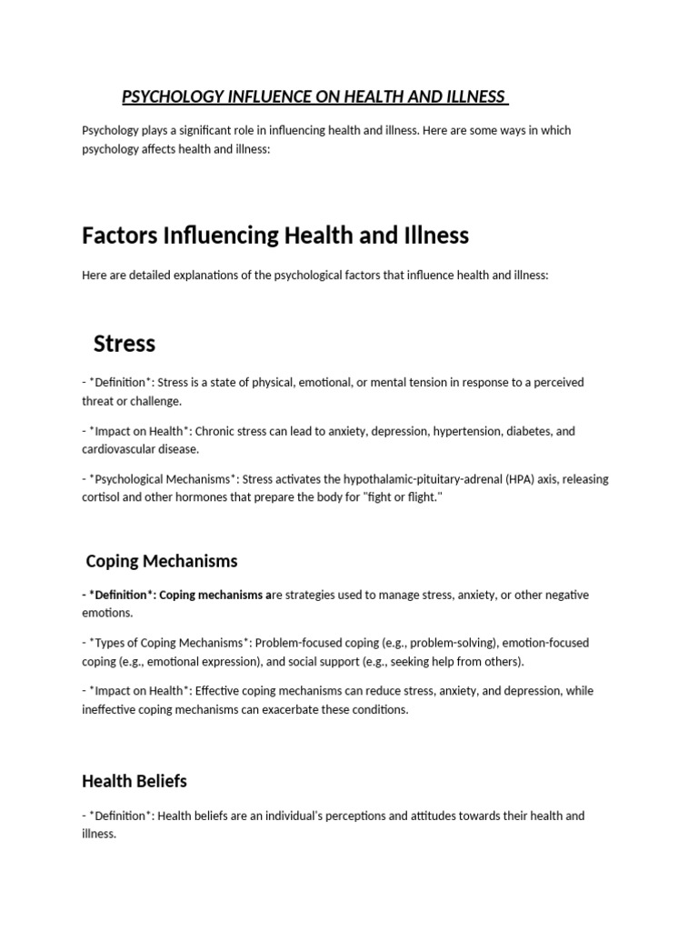Psychology Influence On Health and Illness | PDF | Stress (Biology ...