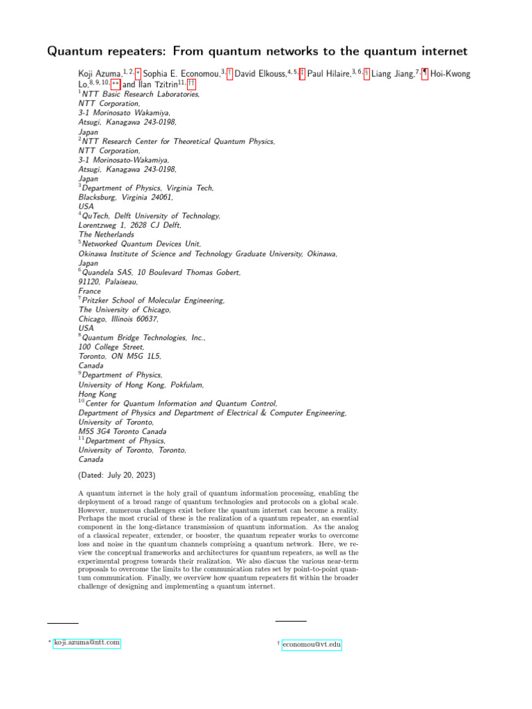 Quantum Repeaters: From Quantum Networks To The Quantum Internet | PDF | Quantum Entanglement ...